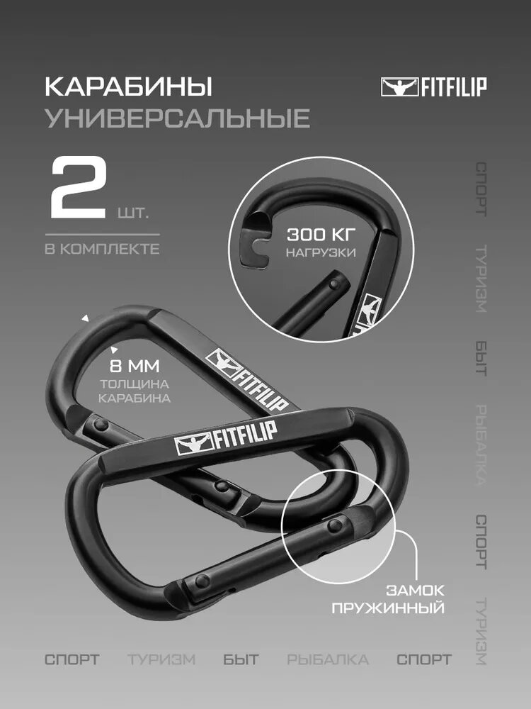 Карабины металлические 2шт 8мм спортивные универсальные, мощные и прочные с затвором