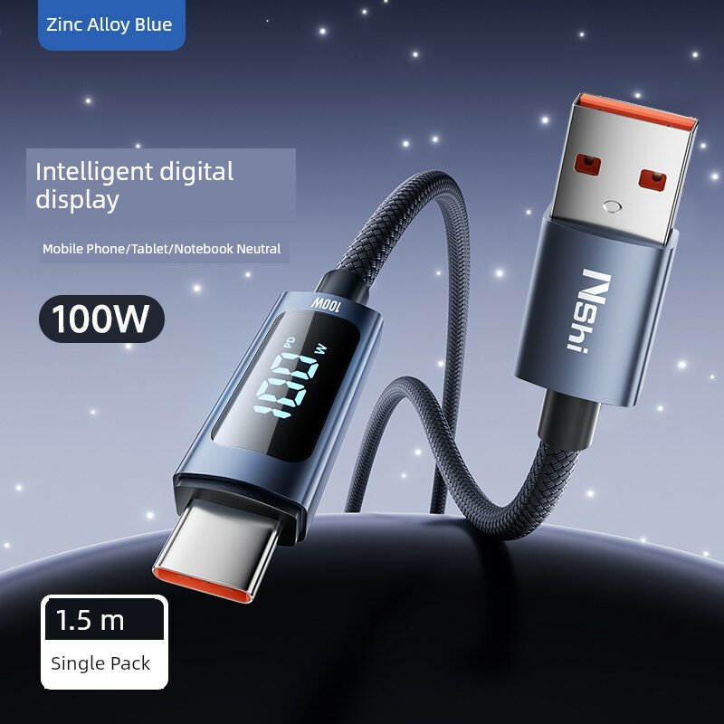 Кабель USB-C 1.5 м с цифровым дисплеем и зарядкой 6А для смартфонов Android совместим с Huawei Xiaomi OPPO Vivo