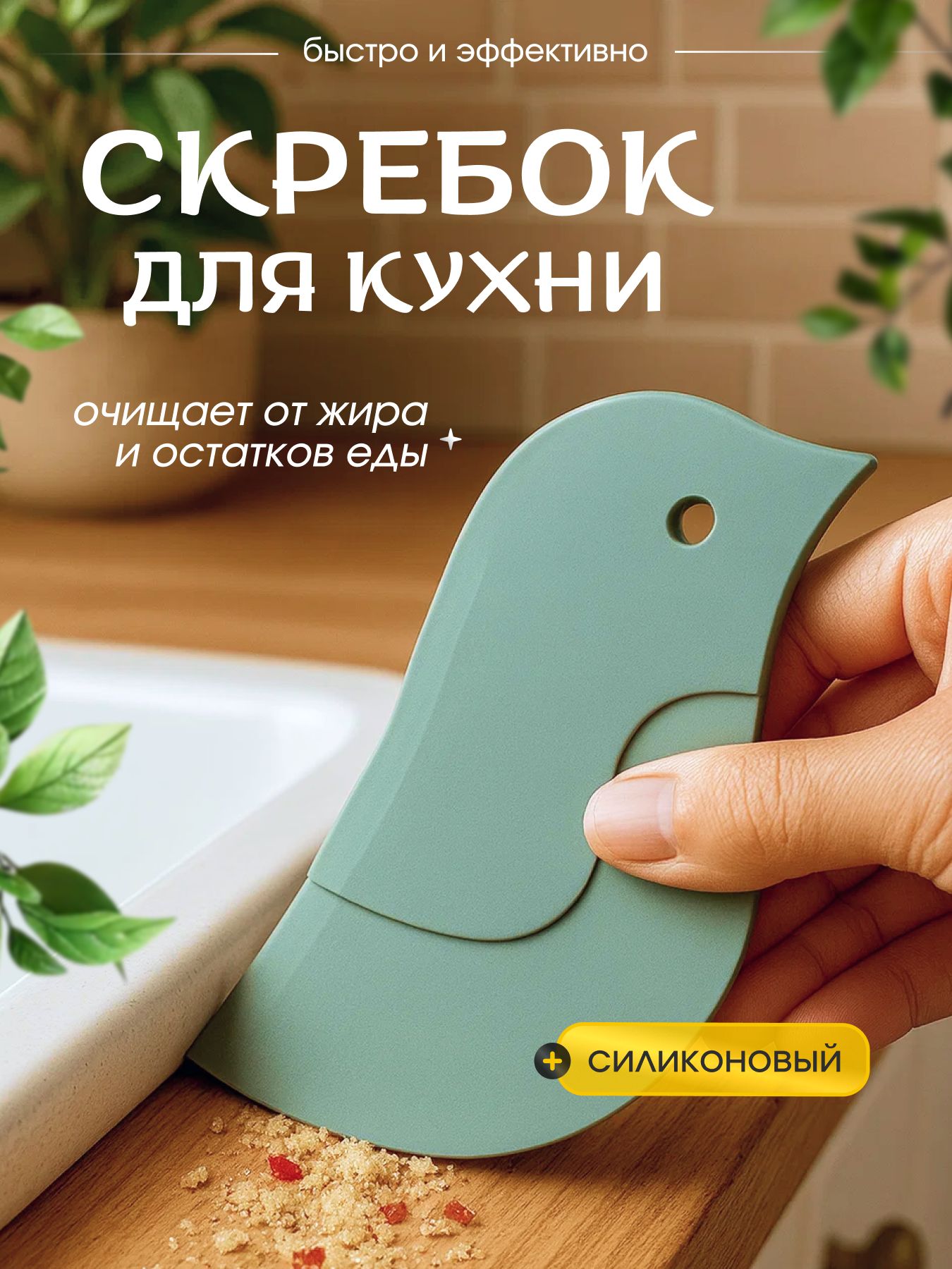 Силиконовый кухонный скребок / лопатка для уборки многофункциональный, щетка для мытья посуды "пингвин" для уборки, зеленый