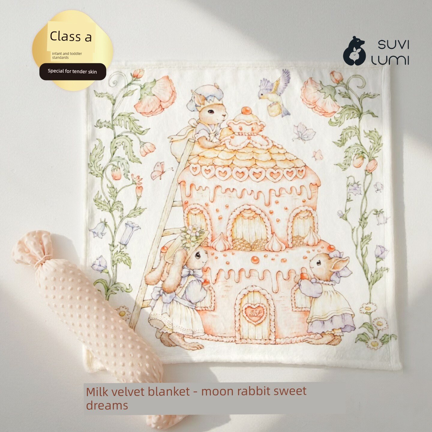 SuviLumi Moon Rabbit Sweet Dream Детское одеяло с имитацией шерстяной текстуры для младенцев, класс А, в комплекте