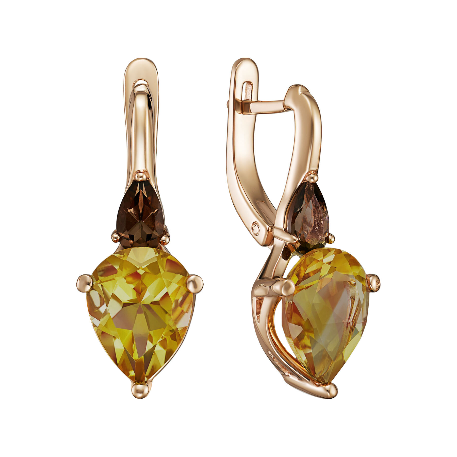 Серьги, красное золото, 585 проба, раухтопаз, султанит