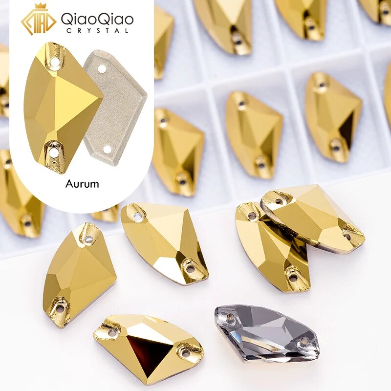 Стразы стеклянные QIAO 9x14mm, Aurum, 48шт