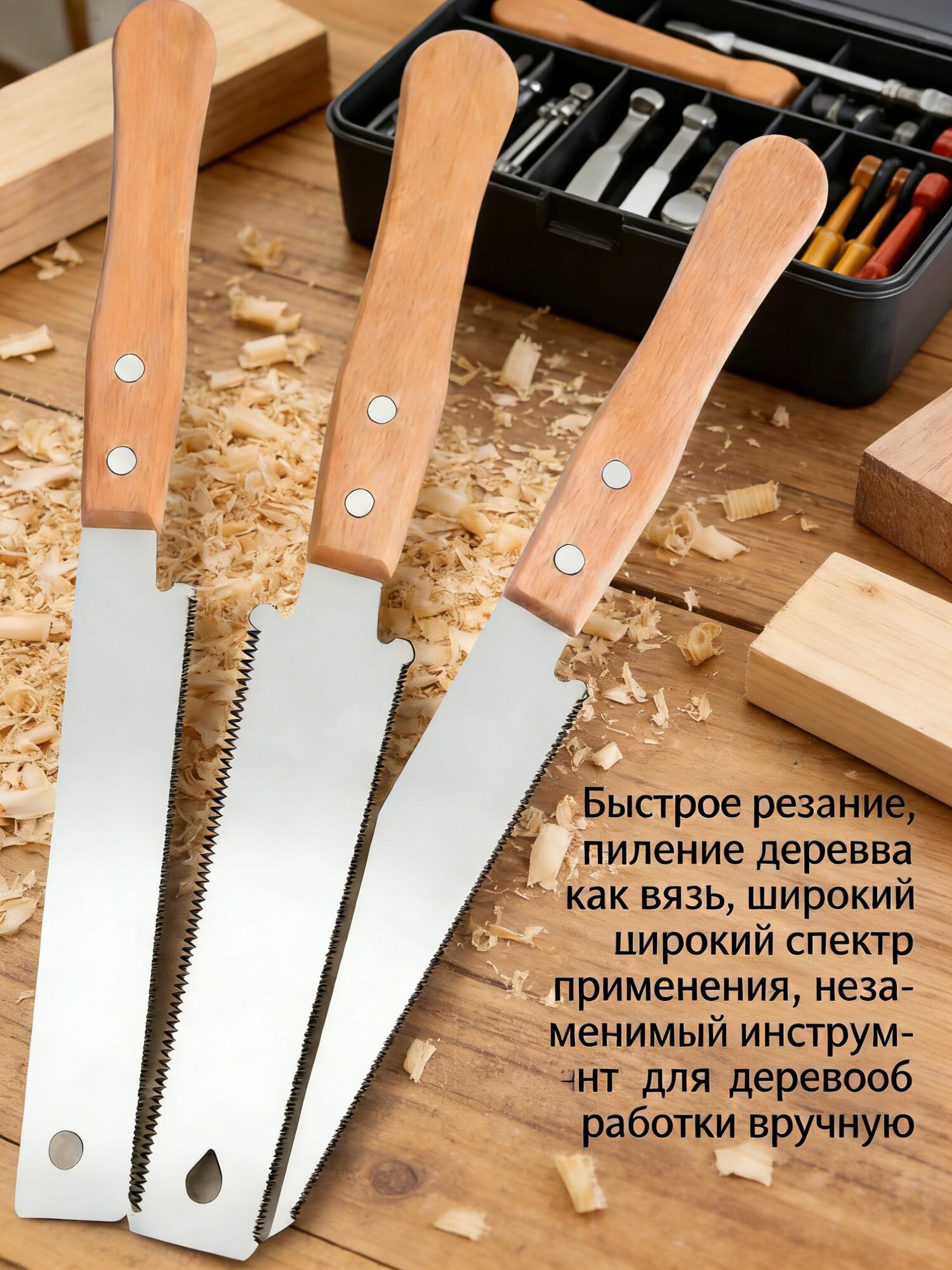 3 различных пил с деревянной ручкой