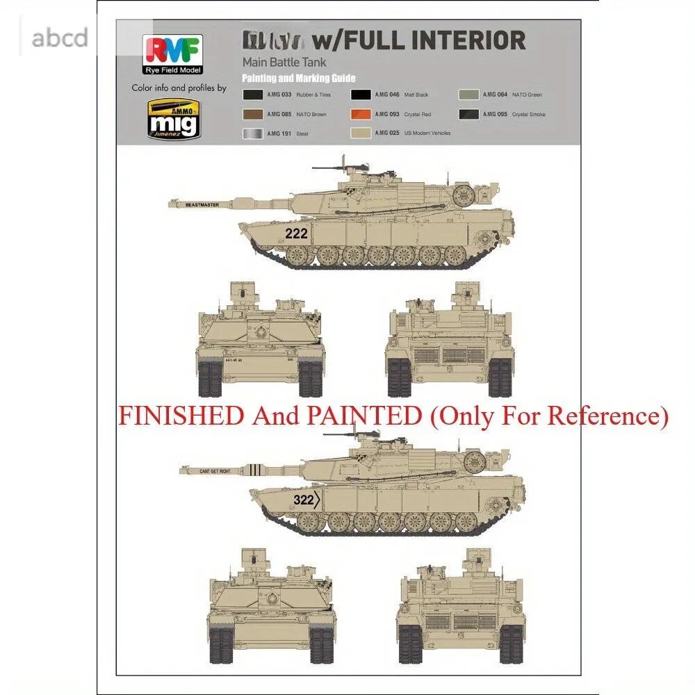 Сборная модель Rye Field RFM 5007A 1/35 us mbt m1a1/a2 abrams w/Общая внутренняя структура Модель танка для сборки — фото 1