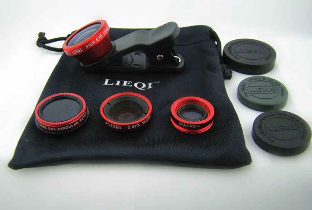 LIEQI LQ-008 4 in 1 Phone Camera Lens Kit Wide Angle Macro Fish Eye CPL Filters