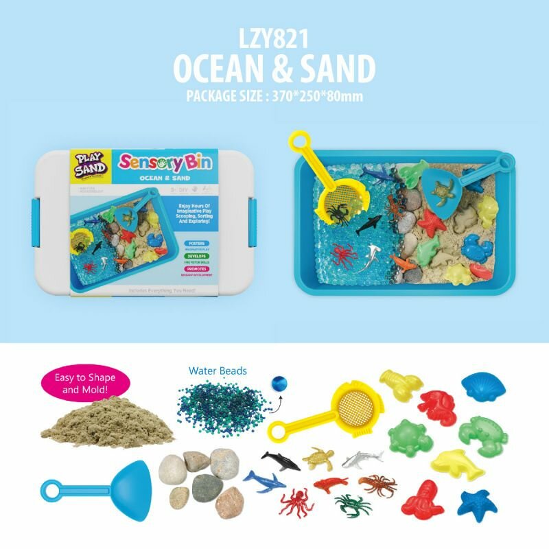 Игровой песок PlaySand: набор для сенсорной коробки, морские животные, динозавры, мороженое, стройка