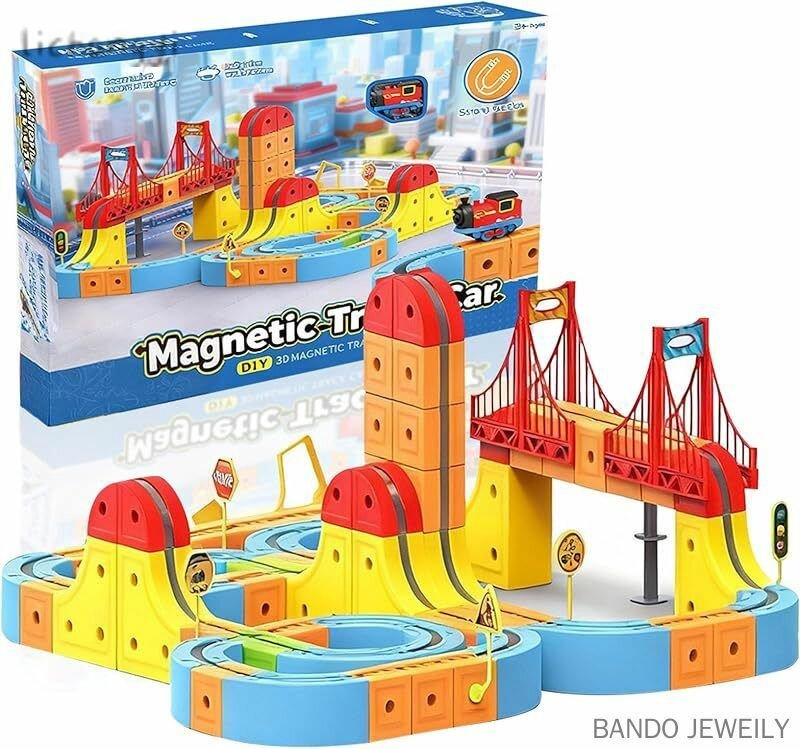Магнитные игрушки электрических поездов Rail Cube, DIY гоночная трасса с поездом и дорожными знаками, головоломка гоночной трассы, Подарки для детей на день рождения(151 шт.)