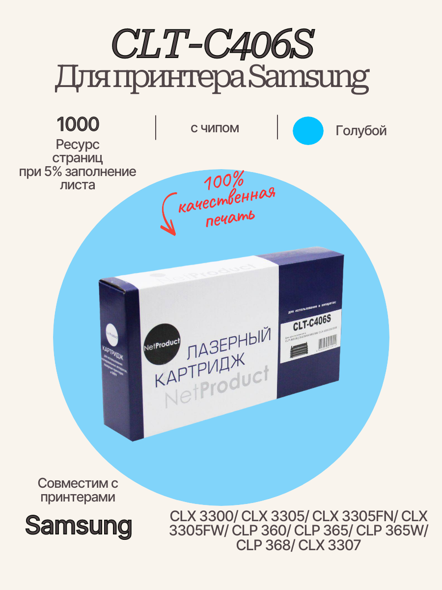 Тонер-картридж NetProduct (N-CLT-C406S) для Samsung