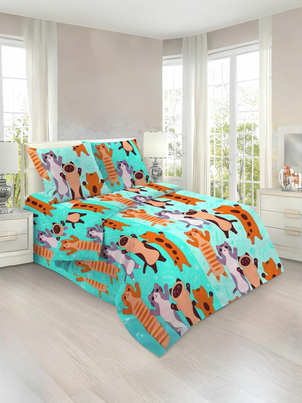 Постельное бельё бязь 1,5 спальное - "Мурчалки"