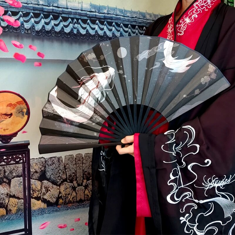 Антикварный складной веер Черный, Shenlong (fan)