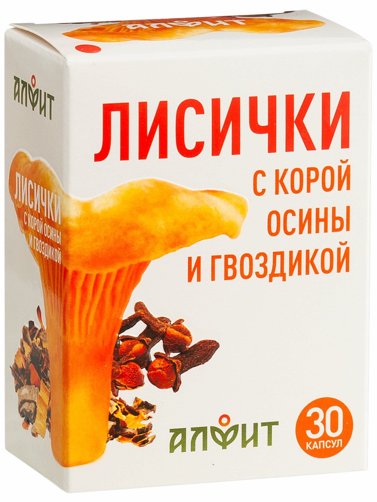 Лисички с корой осины и гвоздикой от бренда "Алфит", 30 капсул по 480 мг
