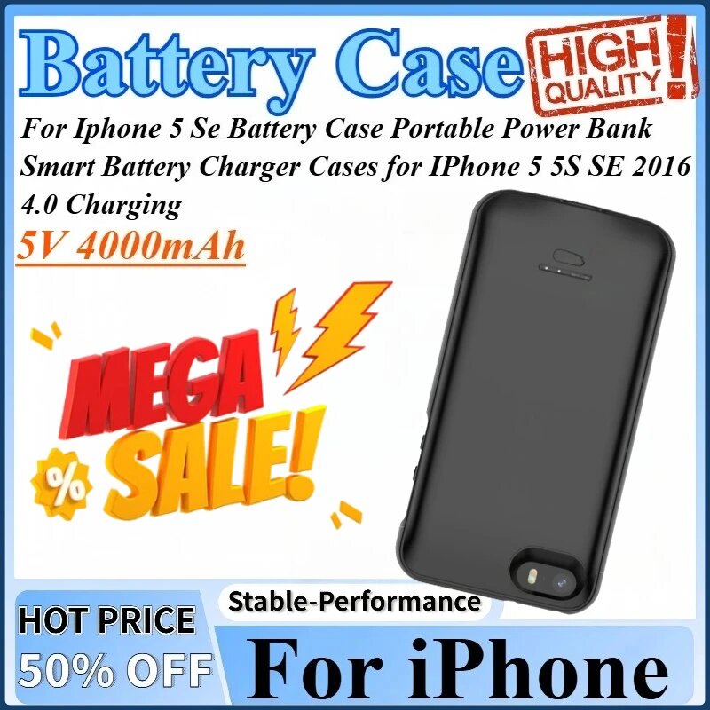 Power Bank 5 В, 4000 мАч для iPhone 5 5S SE 2016 4,0, зарядкаПортативное умное For iPhone SE3