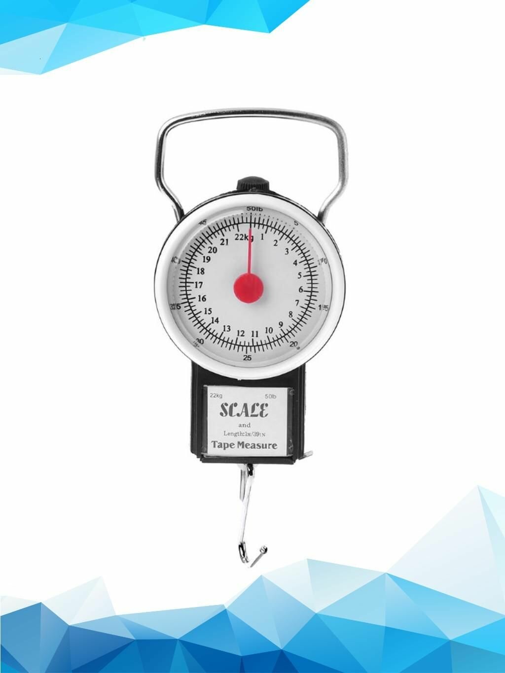 Портативные механические весы 50фунтов с крючком для рыбы, багажа и кухни с рулеткой, Черный