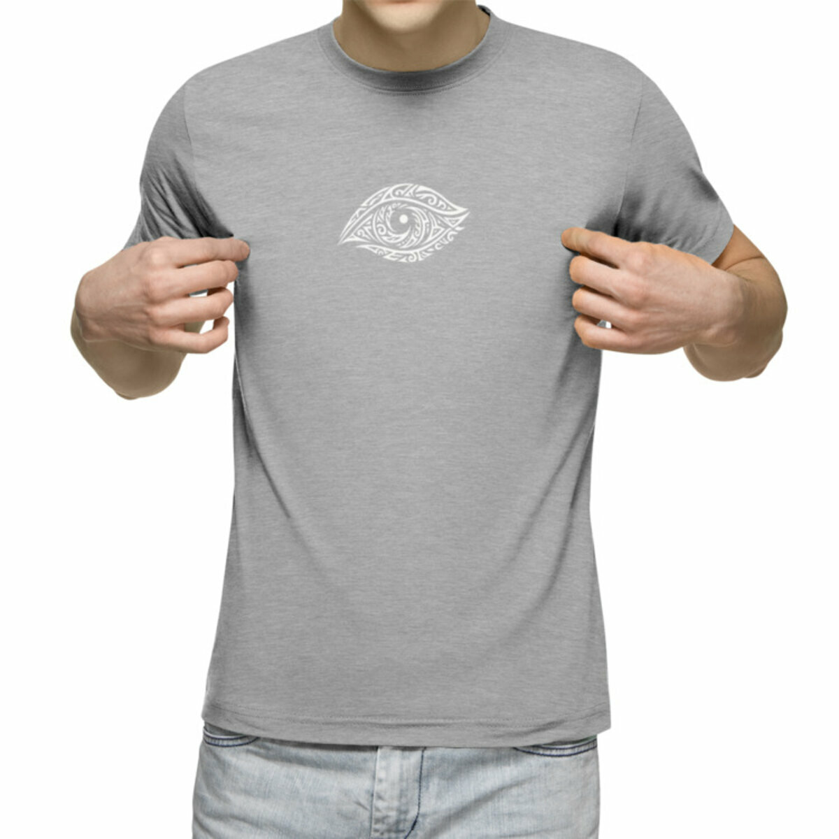 Мужская футболка «Глаз трайбл» (серый меланж, XL)
