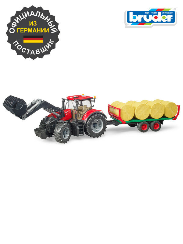 Брудер, Трактор Case IH Optum 300CVX с погрузчиком, прицепом и 8 тюками, Bruder, 03-198