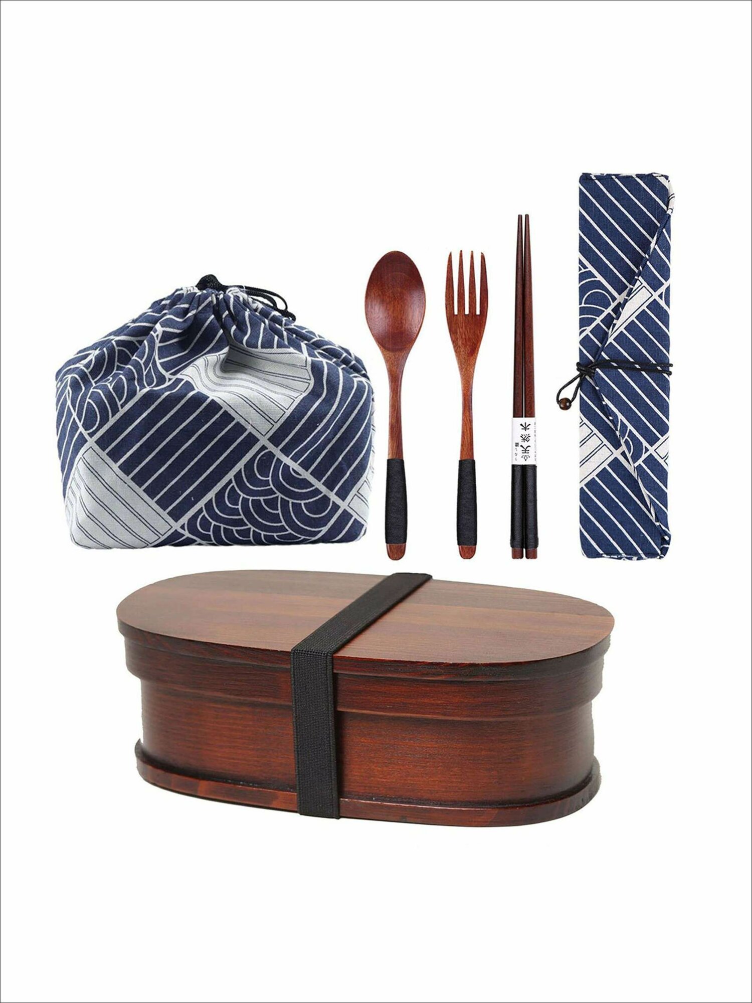 Деревянный бокс для бенто, японский стиль, двухслойный ланч-бокс, коробка для ланча, для женщин и мужчин, с ложкой, вилкой и сумкой для хранения