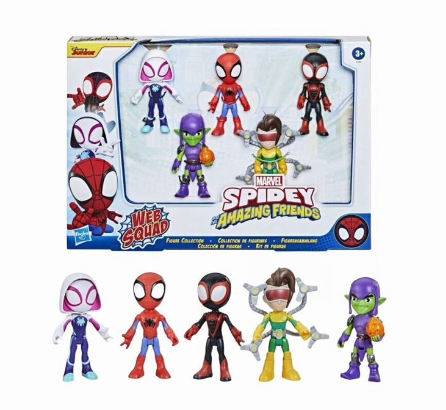 Disney Junior Hasbro Team Spidey and his Amazing Friends: Фигурки 5 шт Marvel Человек-паук Паучки с Гоблином и Док Ок, 10 см