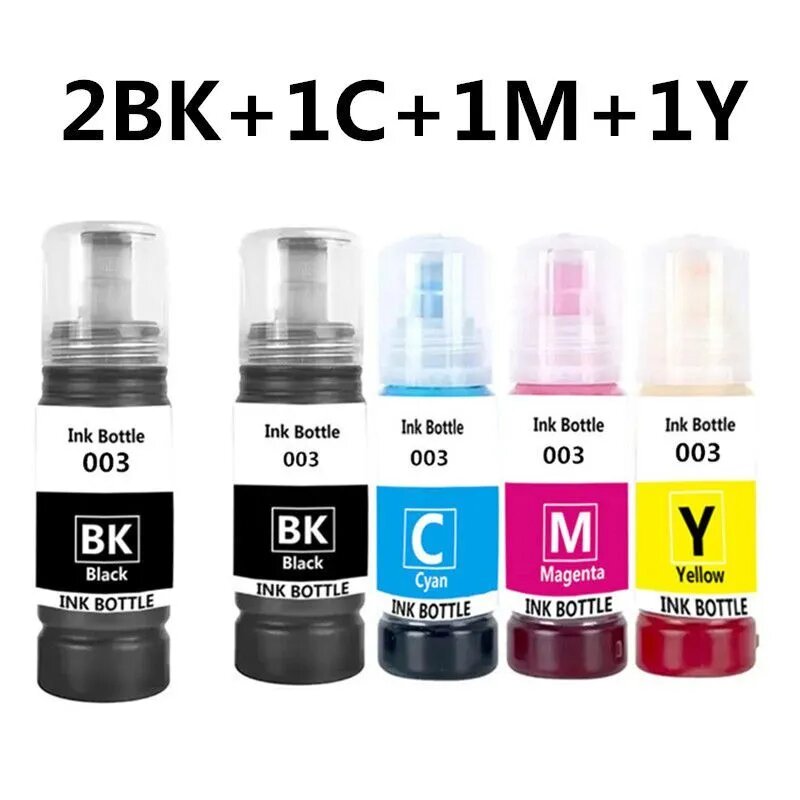Чернила Epson 003 Чернила , (Dye ink)For Epson L3110, L3150, L3250, L5190, Принтер, совместимый, Черный (black), Набор CMYK, 5 шт