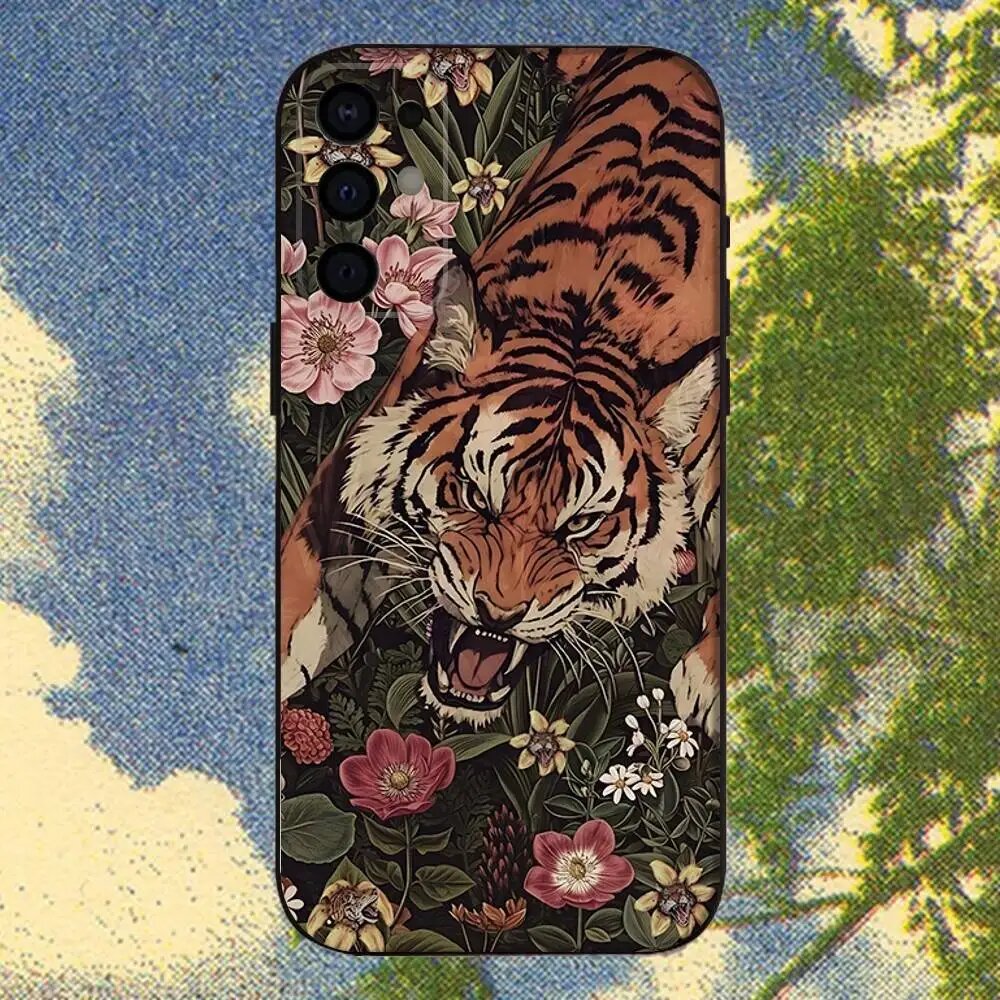 Японский чехол для телефона Ukiyo-e Tiger для Samsung S 25,24,23,22,30,21,10,9, Ultra, Plus, Lite, FE,4,5G, черный мягкий чехол