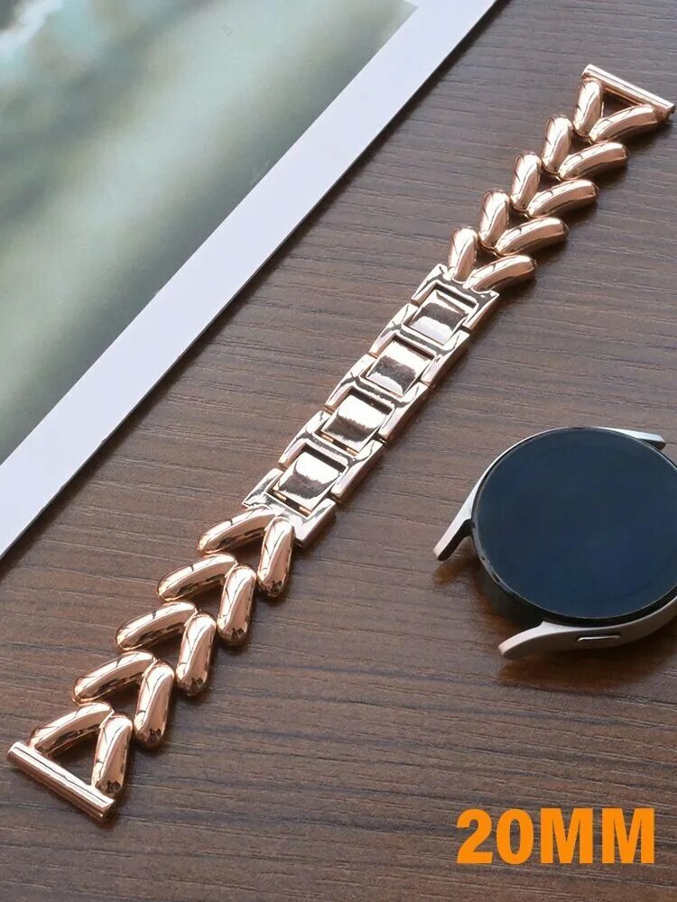 20 мм женский ремешок из нержавеющей стали для часов Samsung Galaxy Watch 7/6/5/4/FE, металлический браслет цвета розового золота
