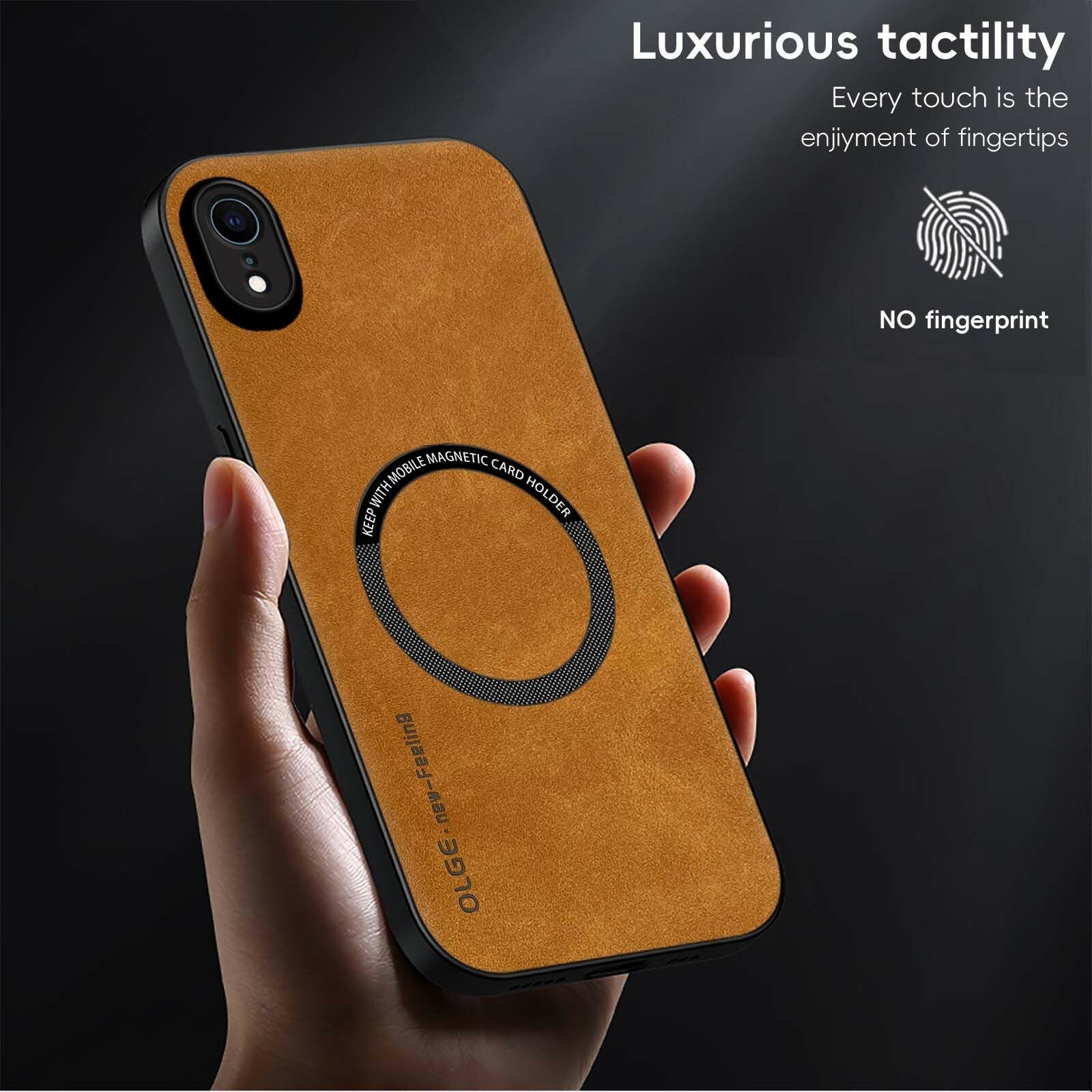 Кожаный чехол OLGE / MyPads с MagSafe для iPhone XR коричневый