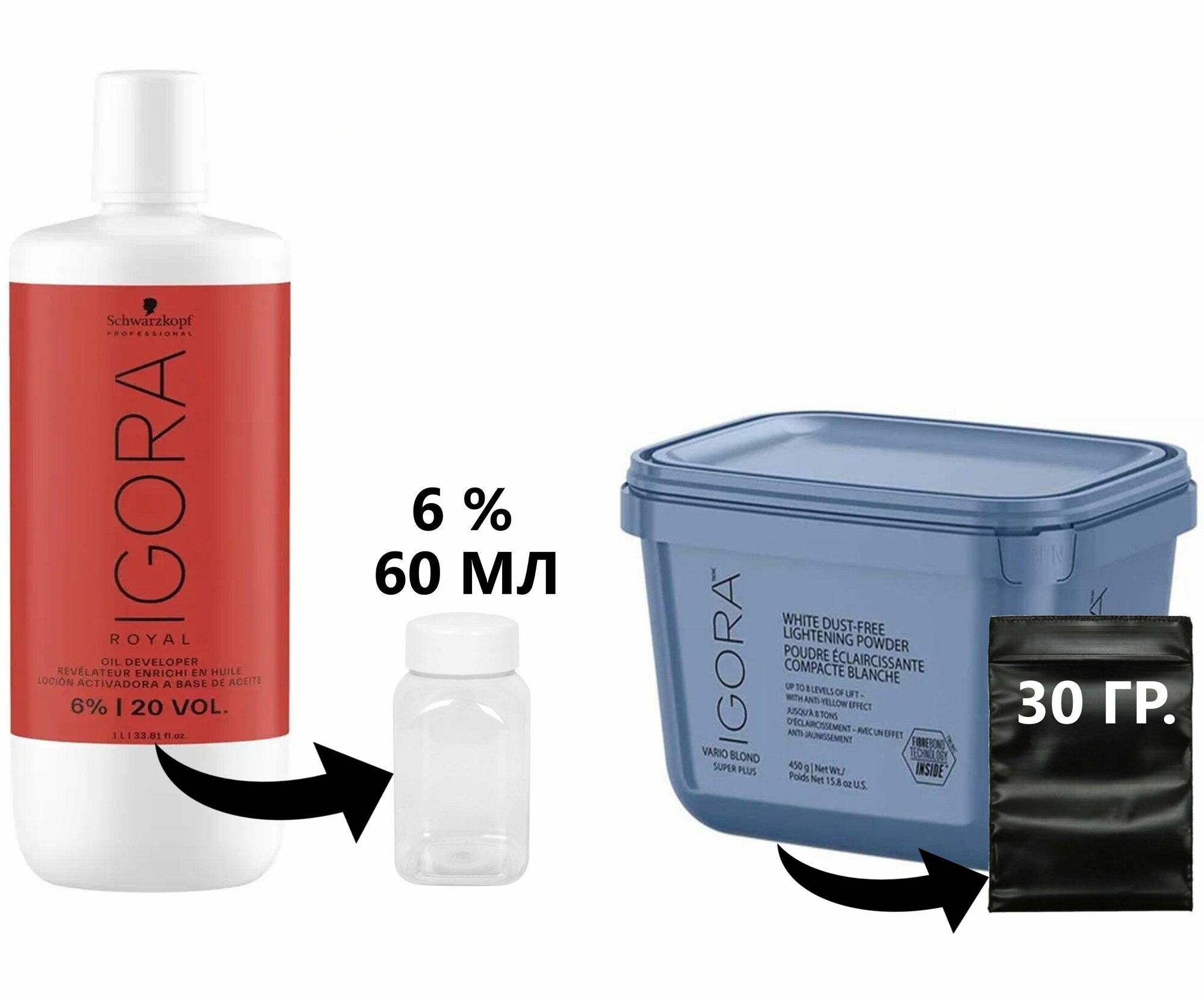 Набор для осветления Schwarzkopf Igora Vario Blond Super+ оксид 6% 60мл+супра 30гр
