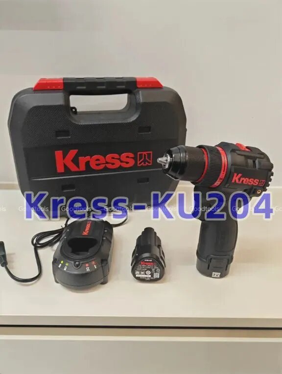 Шуруповерт Kress KU204, литий-ионная дрель 12 В, высокий крутящий момент 50 Нм, с 2 аккумуляторами по 2 Ач и зарядным устройством