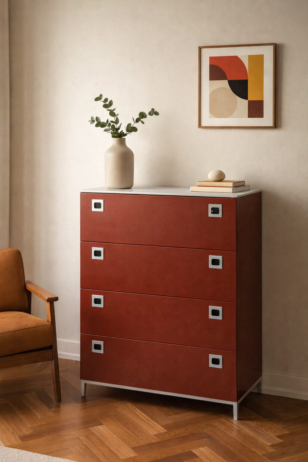 Современный комод Stallmann бордовый, дизайнерская мебель с четырьмя ящиками, МДФ, Германия