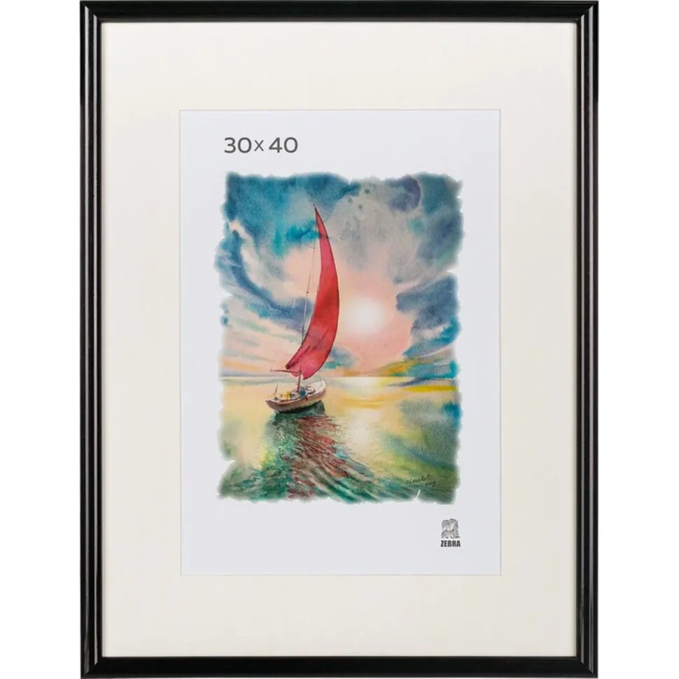 Рамка с паспарту Зебра А3 30x40 см пластиковый багет 14 мм черная, 1087916