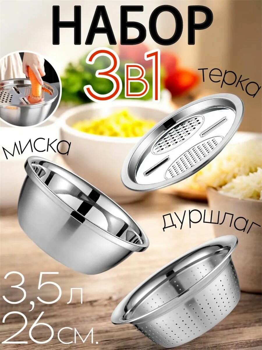 Терка-Миска 3 в 1. Дуршлаг