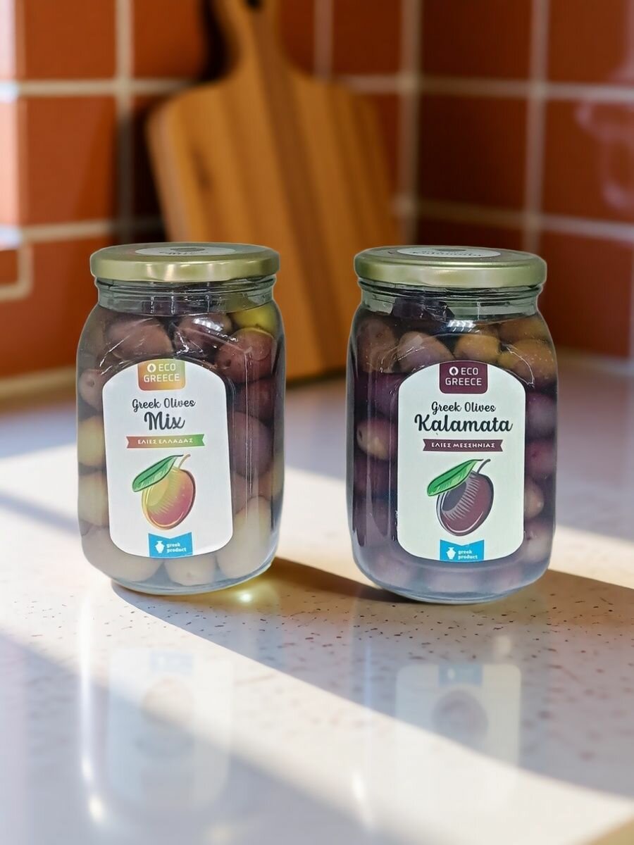 Оливки Микс и темные Каламата, 2 банки, Греция