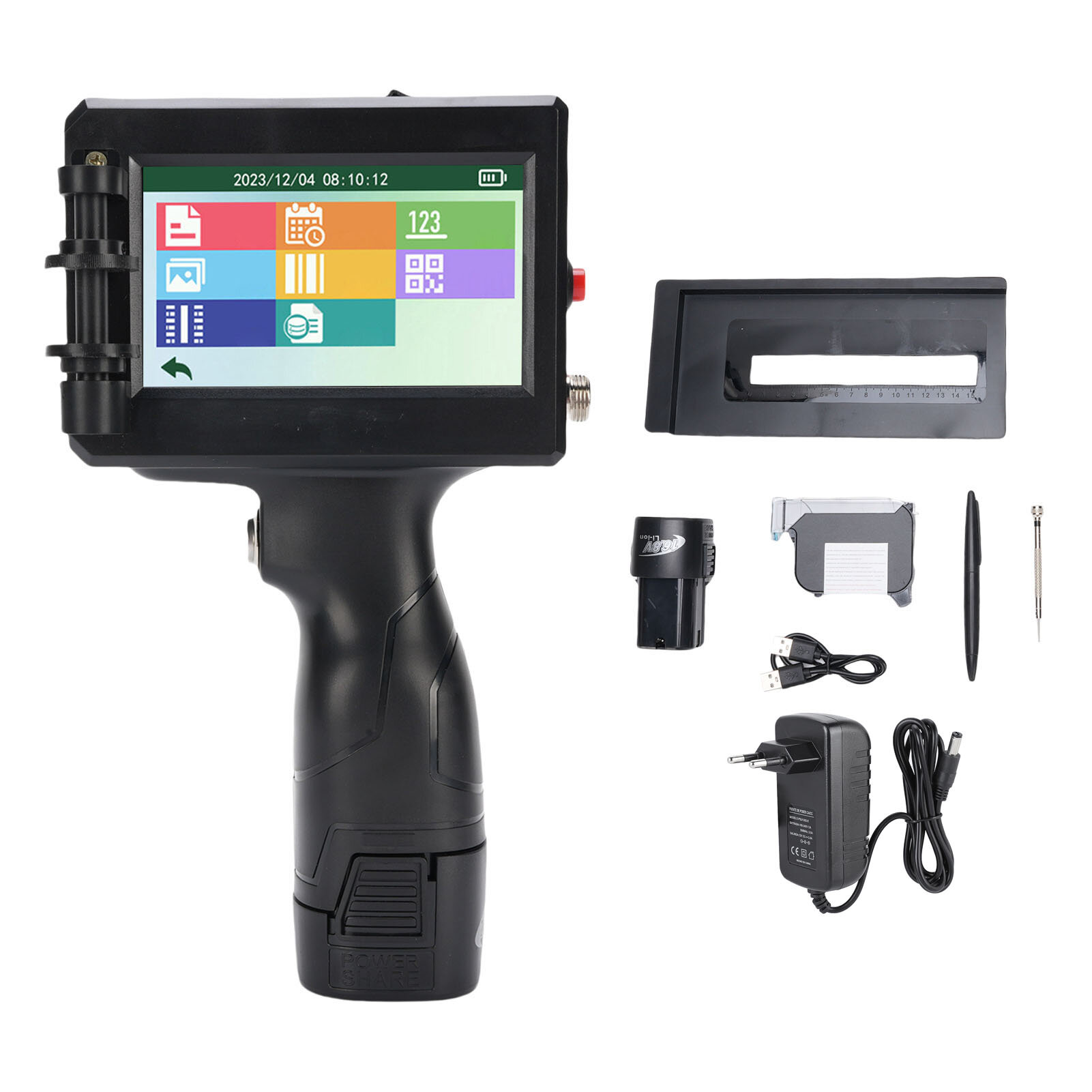 Ручной струйный принтер, высота 2-12.7мм, 4.3in сенсор, EU Plug