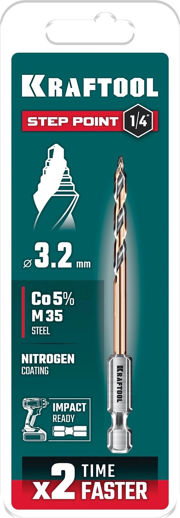Сверло по металлу для винтовёртов и шуруповертов IMPACT READY KRAFTOOL 29653-3.2