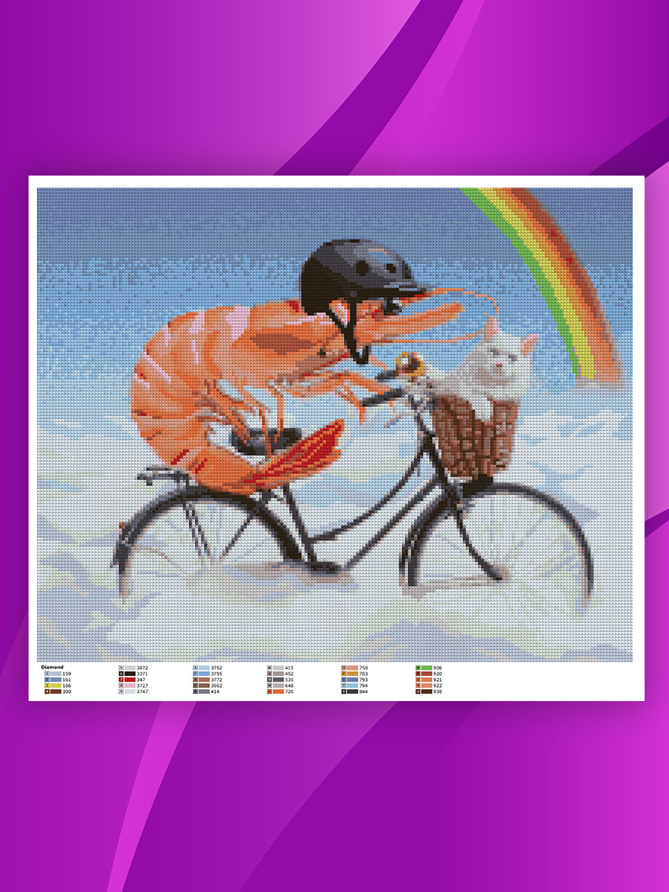 Алмазная мозаика без подрамника - вышивка - Креветка на велосипеде 40 х 50 см