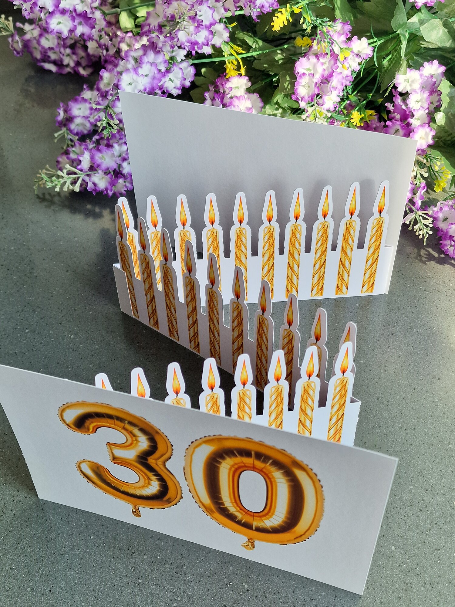 Поздравительная открытка на 30 лет, раскладывающаяся, с конвертом