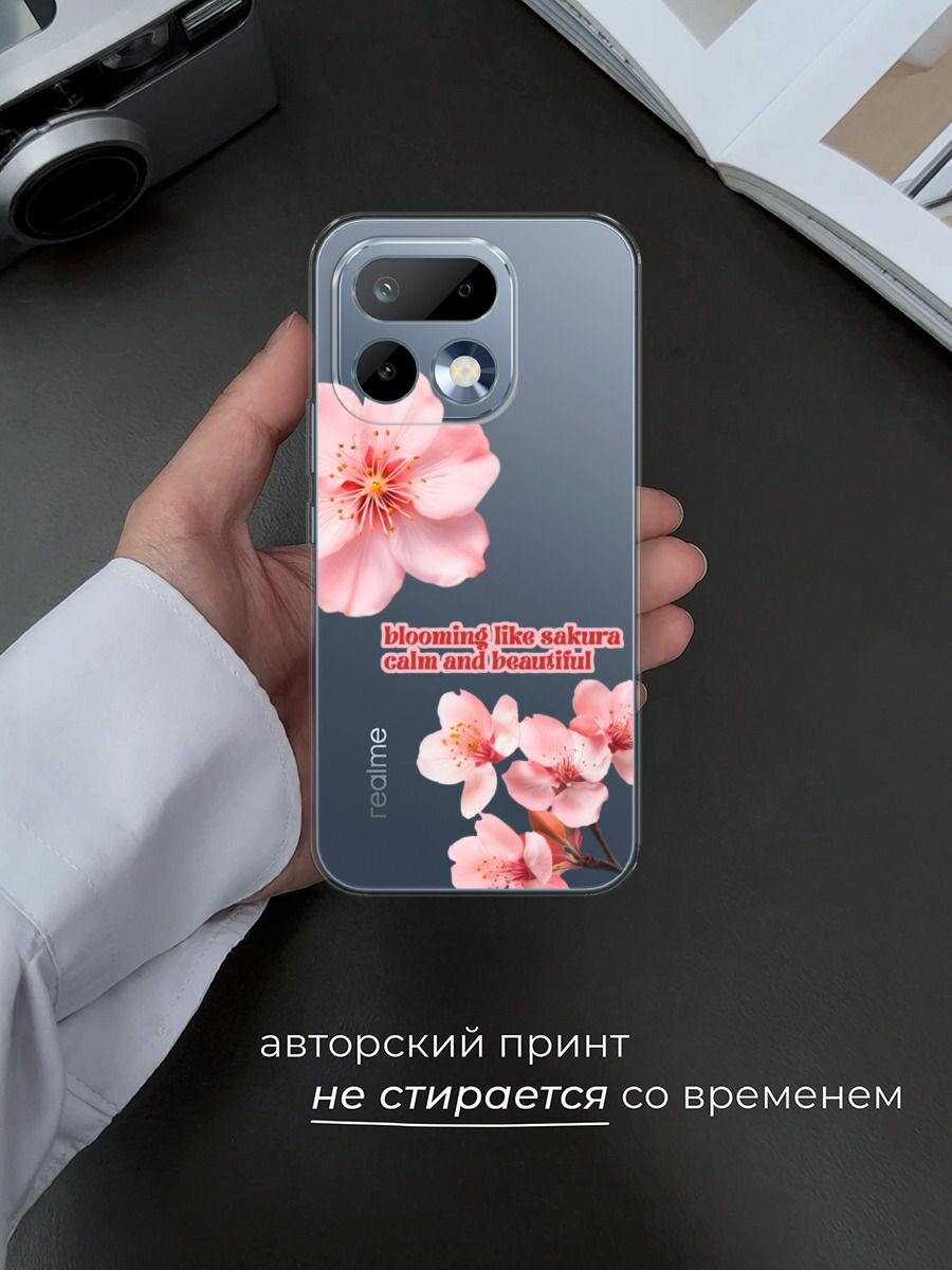 Чехол на Realme 16 Pro / Реалме 16 Про с принтом Blooming like sakura, прозрачный — фото 1