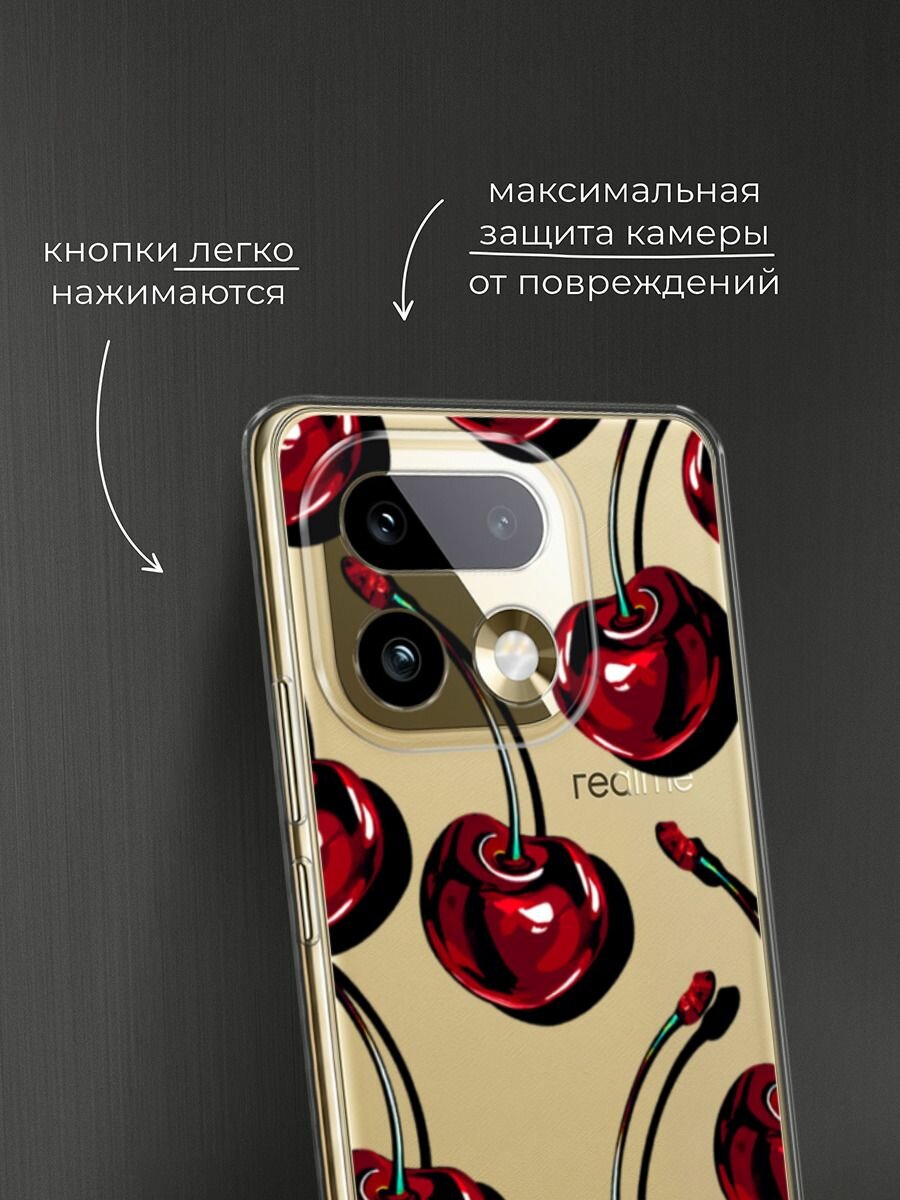 Чехол на Realme 16 Pro+ / Реалме 16 Про+ с принтом Сочные черешни, прозрачный — фото 1