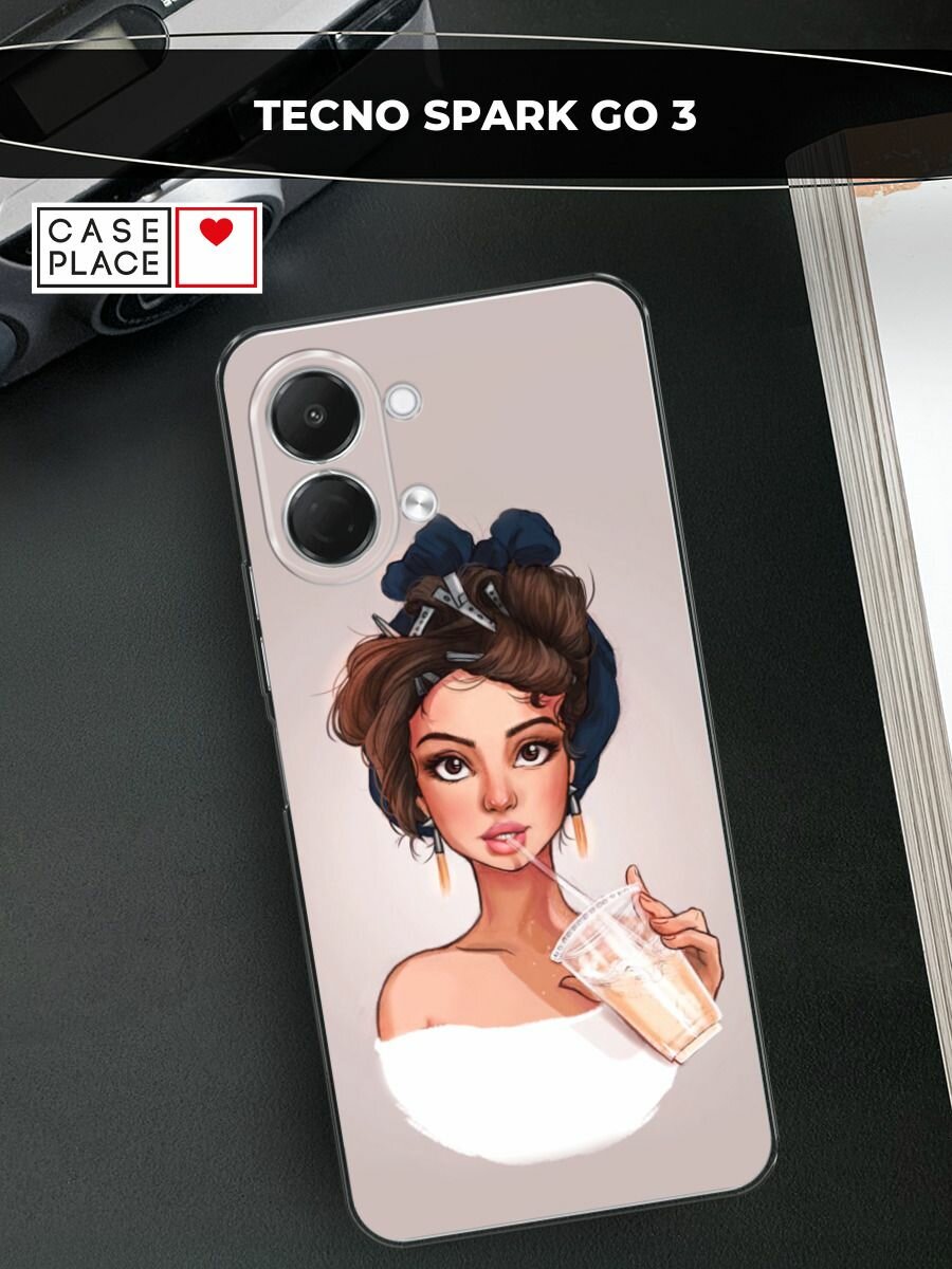Чехол на Tecno Spark Go 3 / Текно Спарк Го 3 с принтом Девушка с фраппе