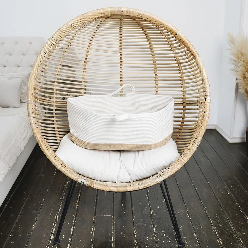 Люлька-переноска плетеная для новорожденных от 0 до 6 месяцев, белая с бежевым, люлька-переноска F905