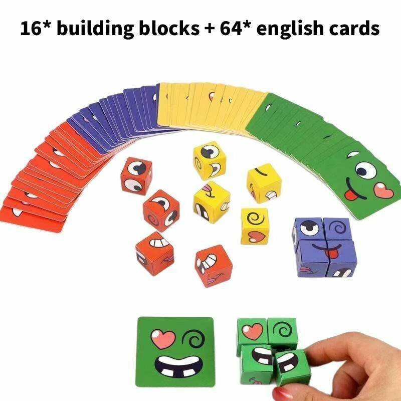 Кубик рубика образовательный набор лицевых выражений для детей с цветными блоками и английскими карточками без колокольчика