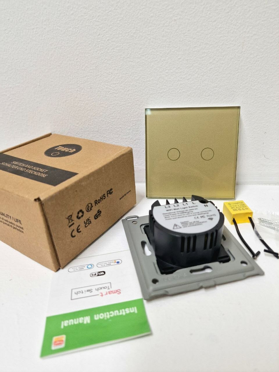 WiFi Выключатель золотой (беж, шампань) умный сенсорный Smart Yandex, Алиса, Маруся