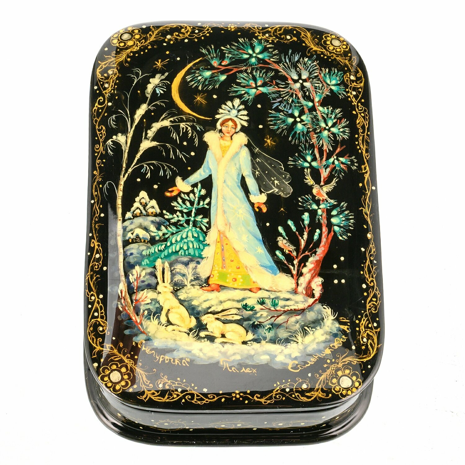 208483/13*9см Лаковая миниатюра Палех шкатулка "Снегурочка" Сальникова