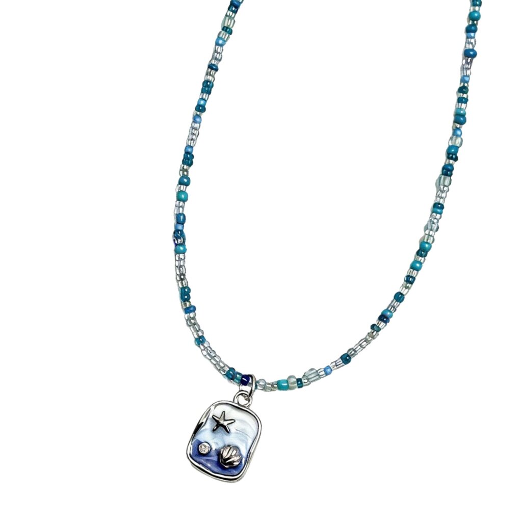 Изящный аксессуар для ожерелья из Нитей Бисера, Украшенный Голубыми Морскими Ракушками.