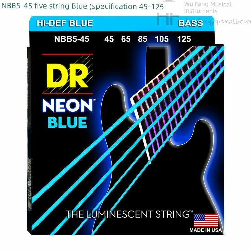DR NEON Неоновые Струны для Электробаса 5-Струнные 45-125 Гаус, Синий