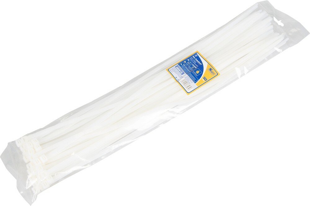 Хомут нейлоновый KRAFT KT 880612 7,6х500 мм, цвет- белый, упаковка 50 шт