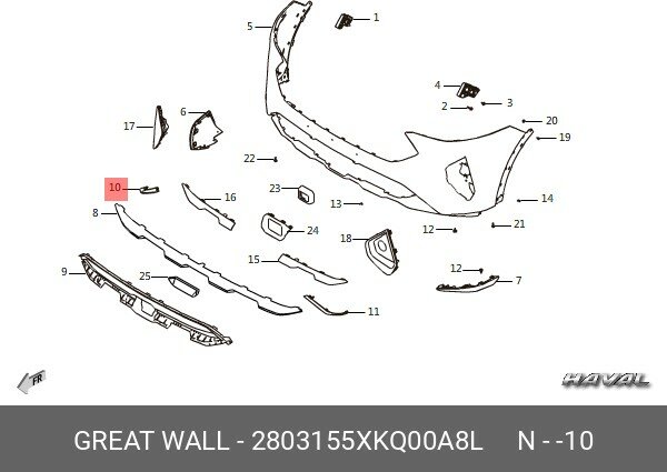 Накладка бампера декоративная правая HAVAL 2803155XKQ00A8L Jolion, F7, F7x, H6, Dargo, пластик