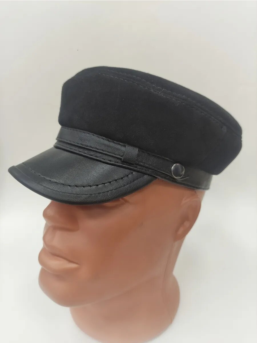 Кепка капитанка кожаная-замша