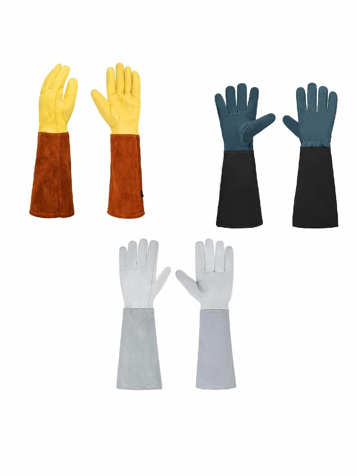 (1 пара) Длинные садовые перчатки из кожи с термоизоляцией - белые - M