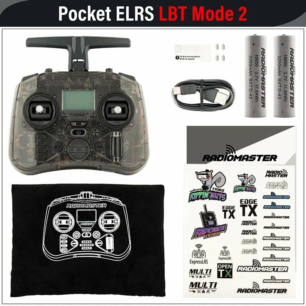 Пульт Radiomaster Pocket, Джойстики Hall, ELRS, Портативный, с Чехлом 2 батареями 18650