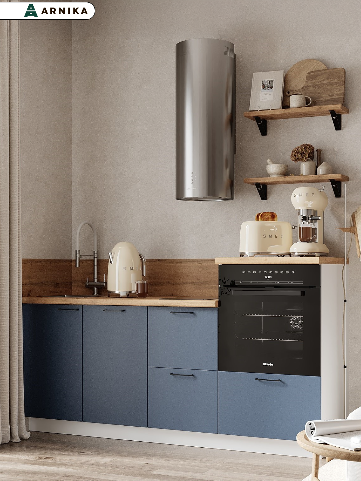 ARNIKA Кухонный гарнитур со столешницей "Дакия" 1,9м х 2,4м, цвет ежевика (синий), фасад пленка ПВХ